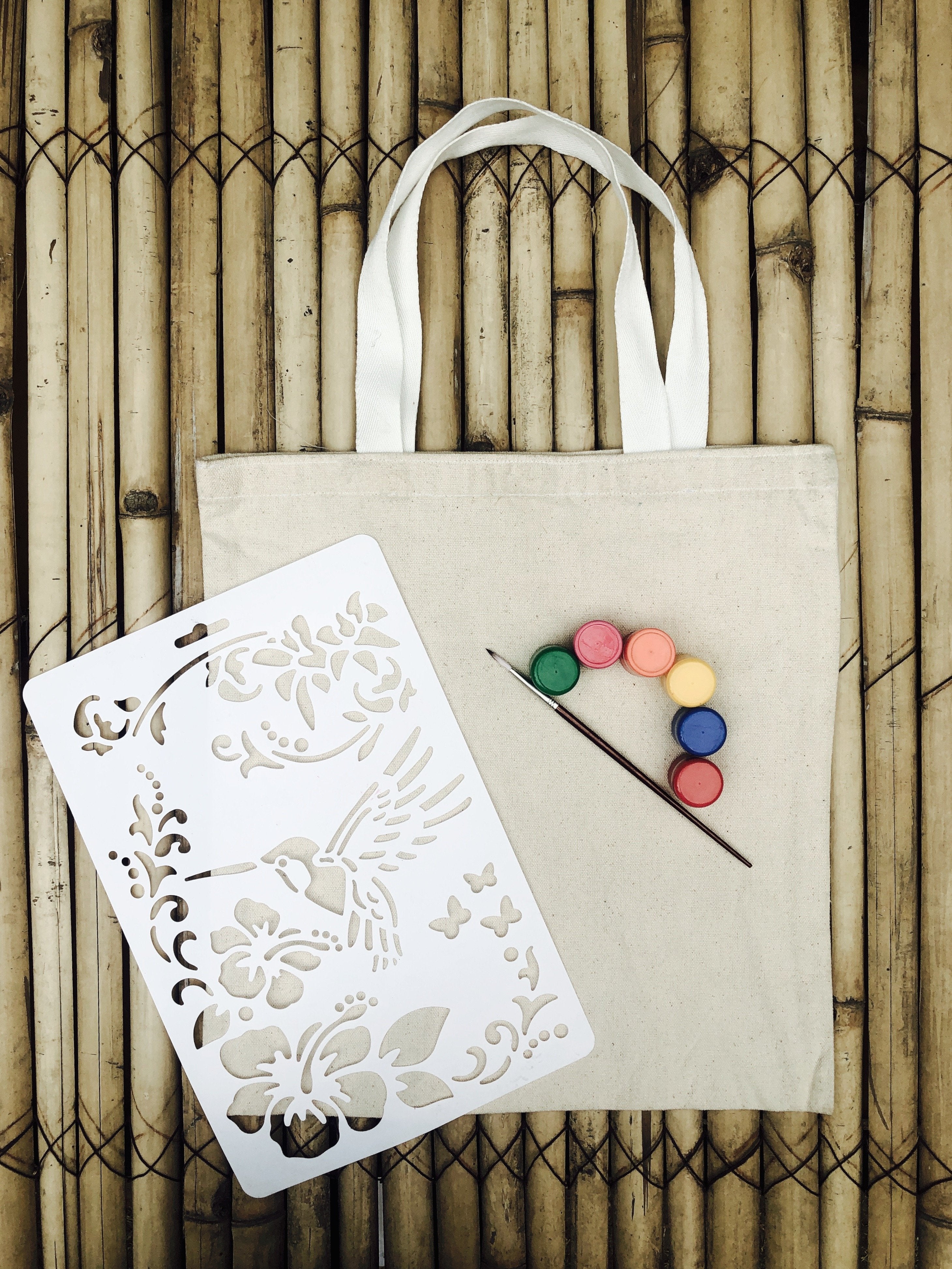 DIY Canvas Tote Bag Kit with a Stencil and pack of Fabric Paints | Pick ...